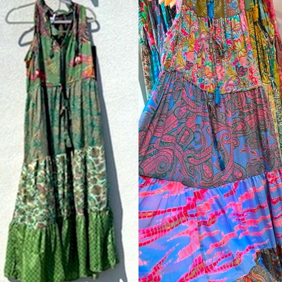 Dresses | 555 New In Stock Maxi Dress Colorblock Floral Silky Feel ...